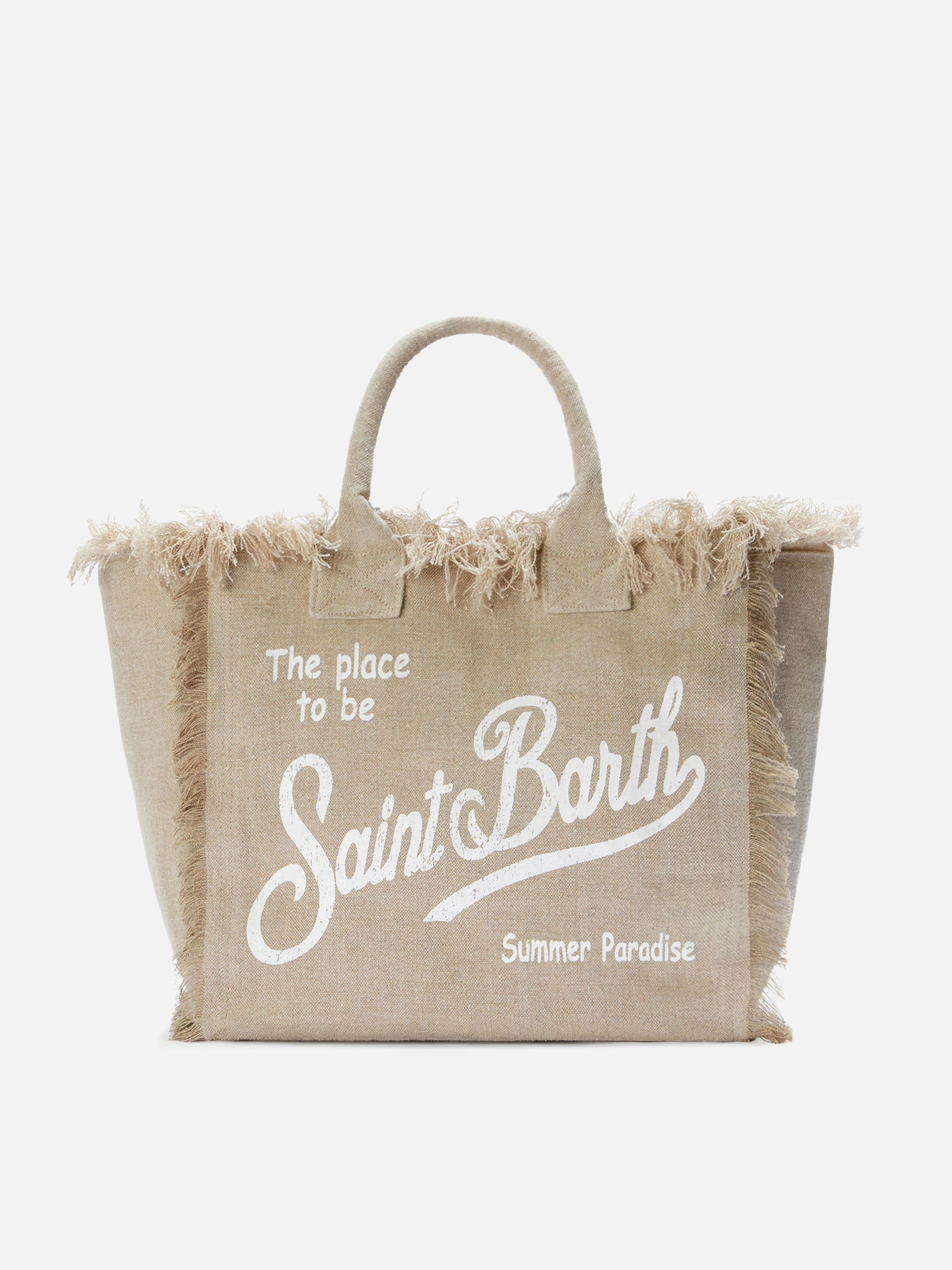 Beige solid color linen Vanity regular bag – MC2 Saint Barth